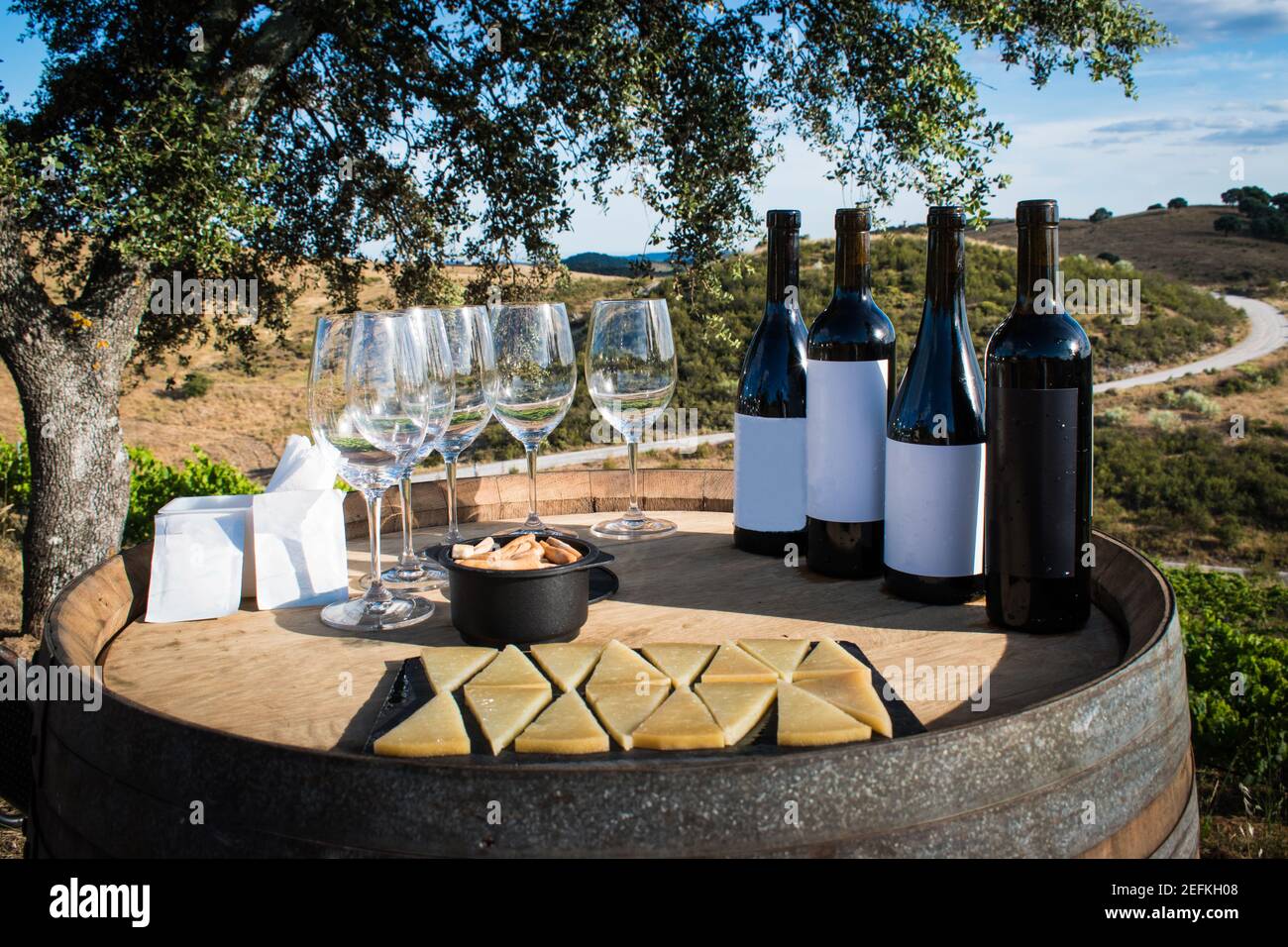 wine tasting on a barrel in a vineyard Stock Photo - Alamy