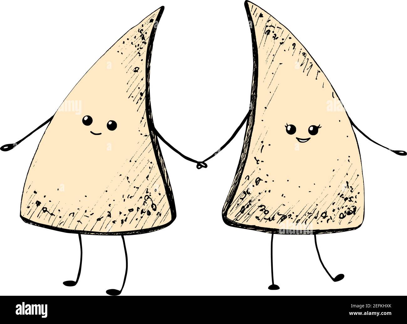 Hand drawn love vector outline illustration with two couple nachos ...