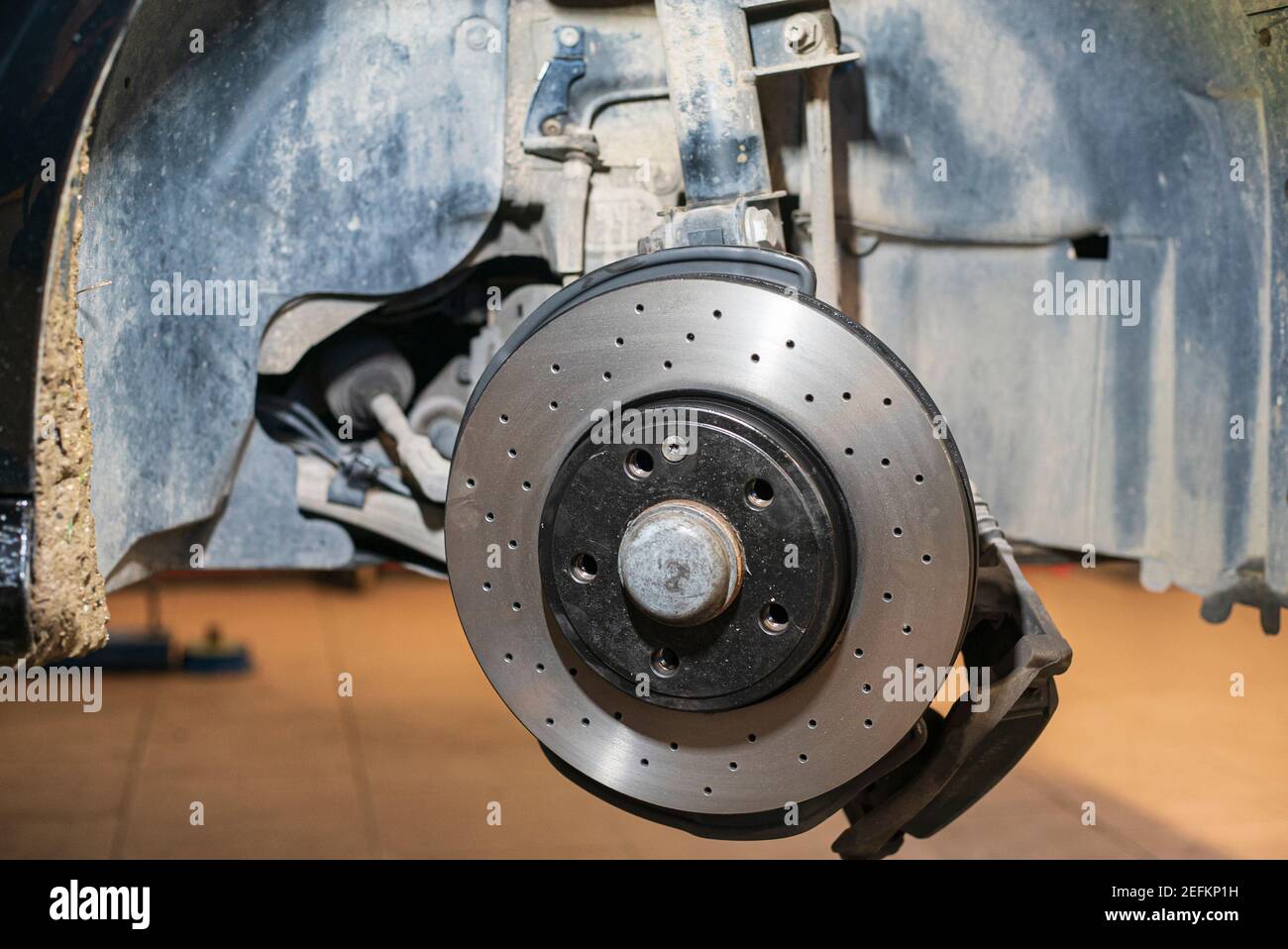 Detail of the Replacement of a car disc brake in the mechanical ...