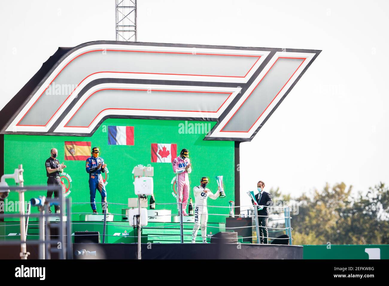 podium SAINZ Carlos (spa), McLaren Renault F1 MCL35, STROLL Lance (can ...