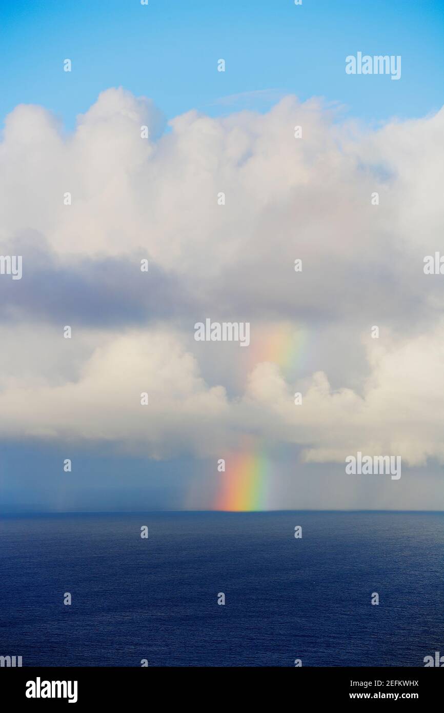 Double rainbow appears over the Pacific Ocean in the dusk Hawaii USA ...