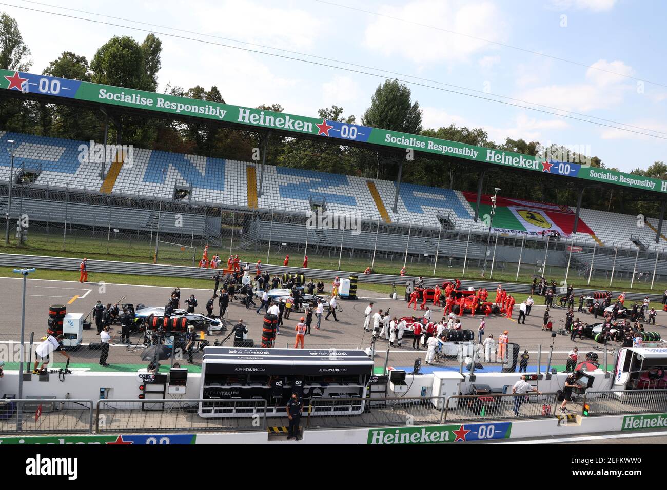 Starting grid in front of empty grandstands, gradins, during the Formula 1 Gran Premio Heineken ...