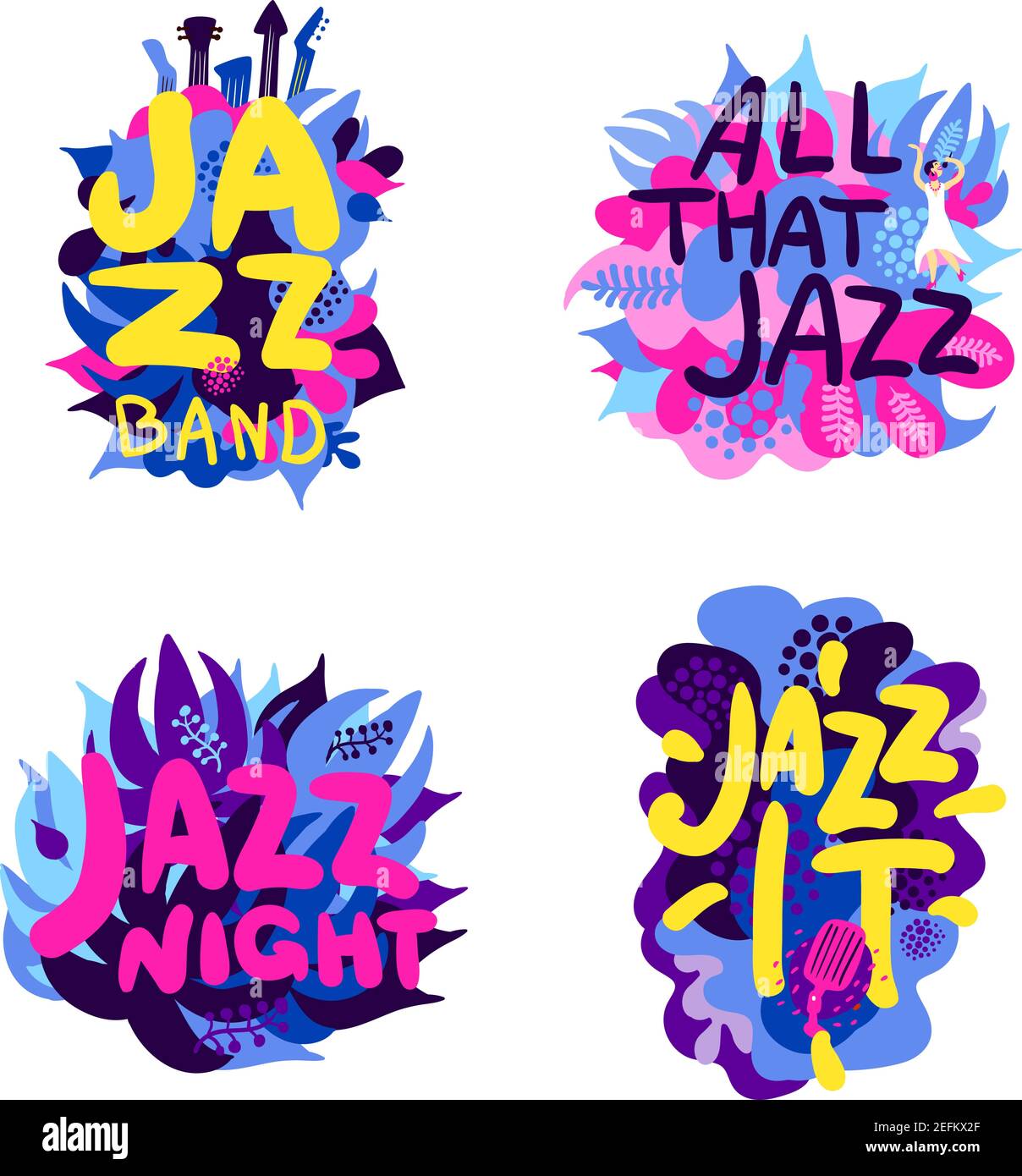Colorful theme composition set with bright letters for jazz festival ...