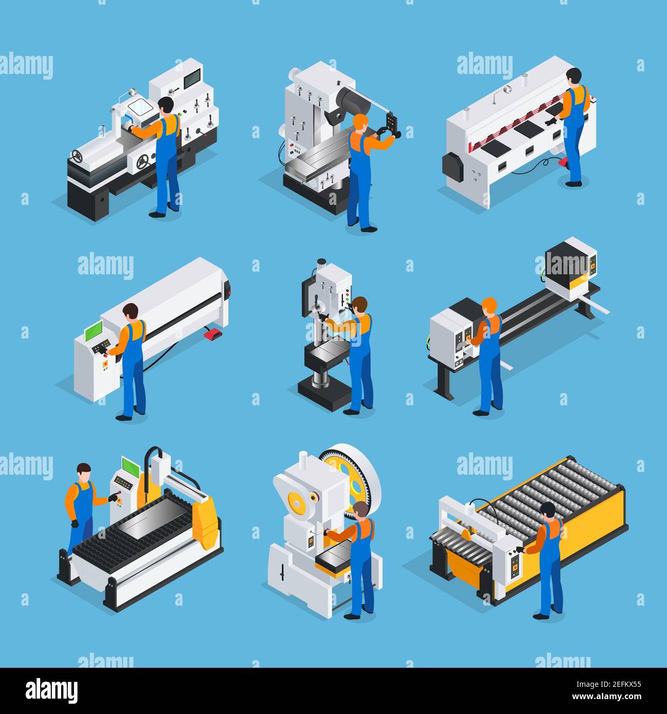 Metalworking people isometric set with factory worker characters and ...