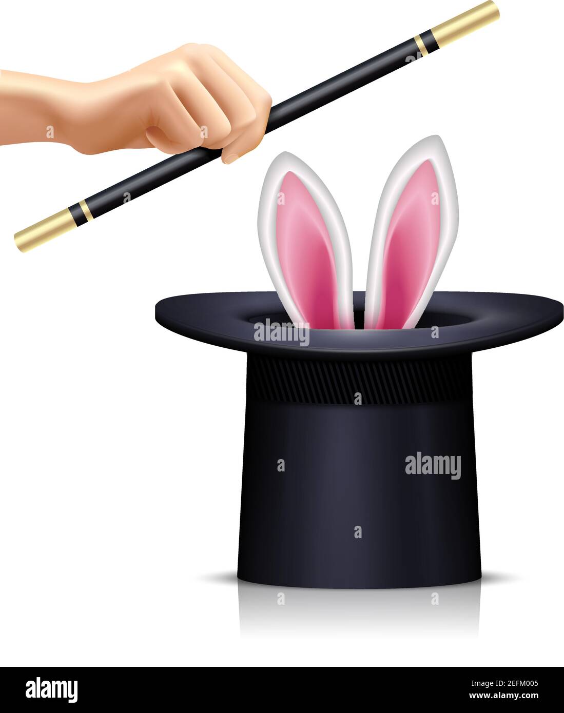 Black hat with rabbit for illusionist tricks and hand holding magic ...