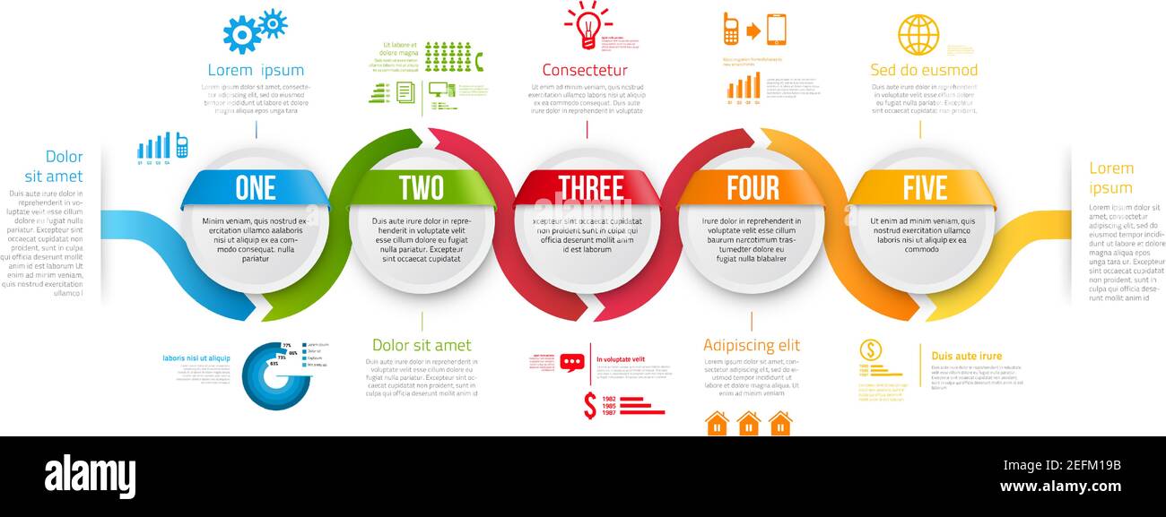 Infographic style colored timeline arrows or menu options, vector on ...