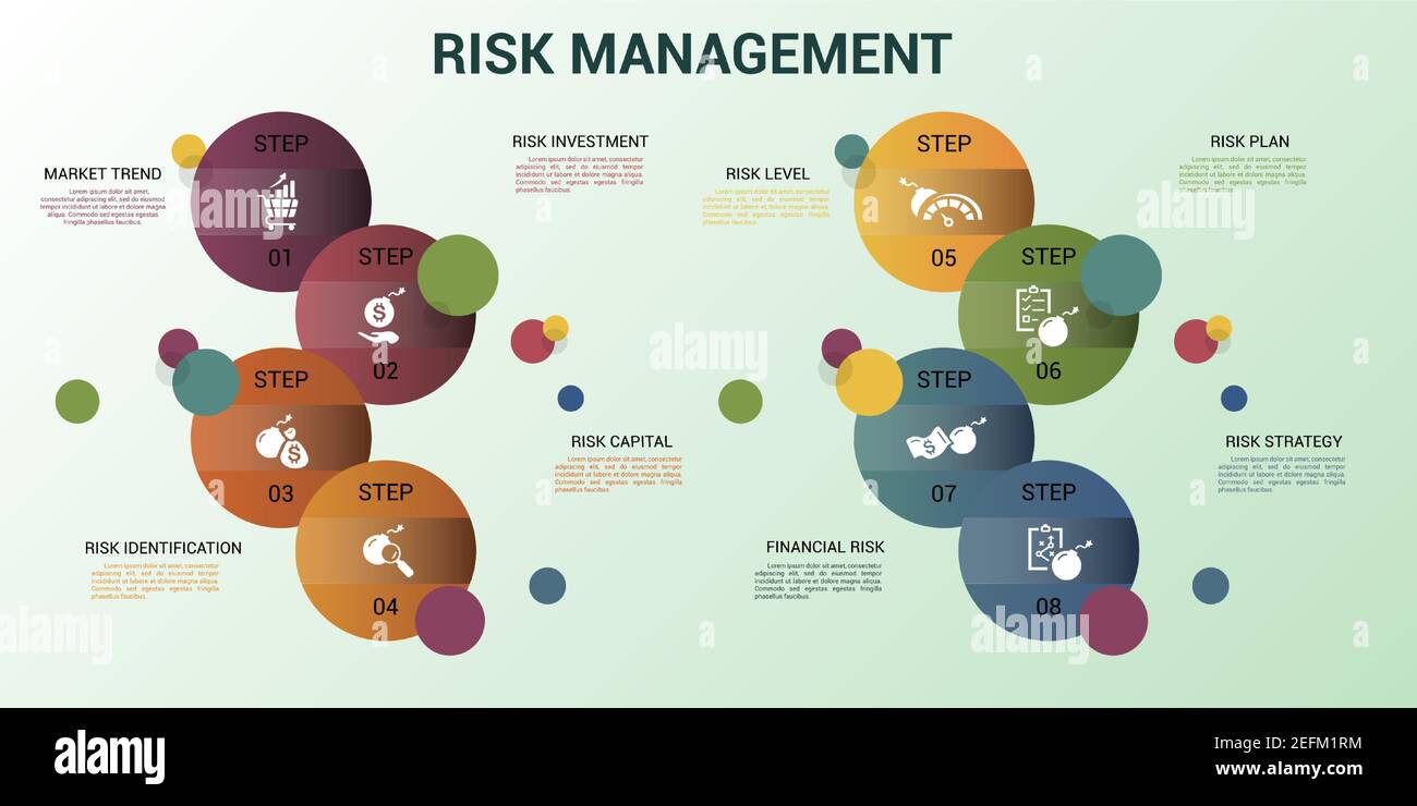 Infographic Risk Management template. Icons in different colors ...