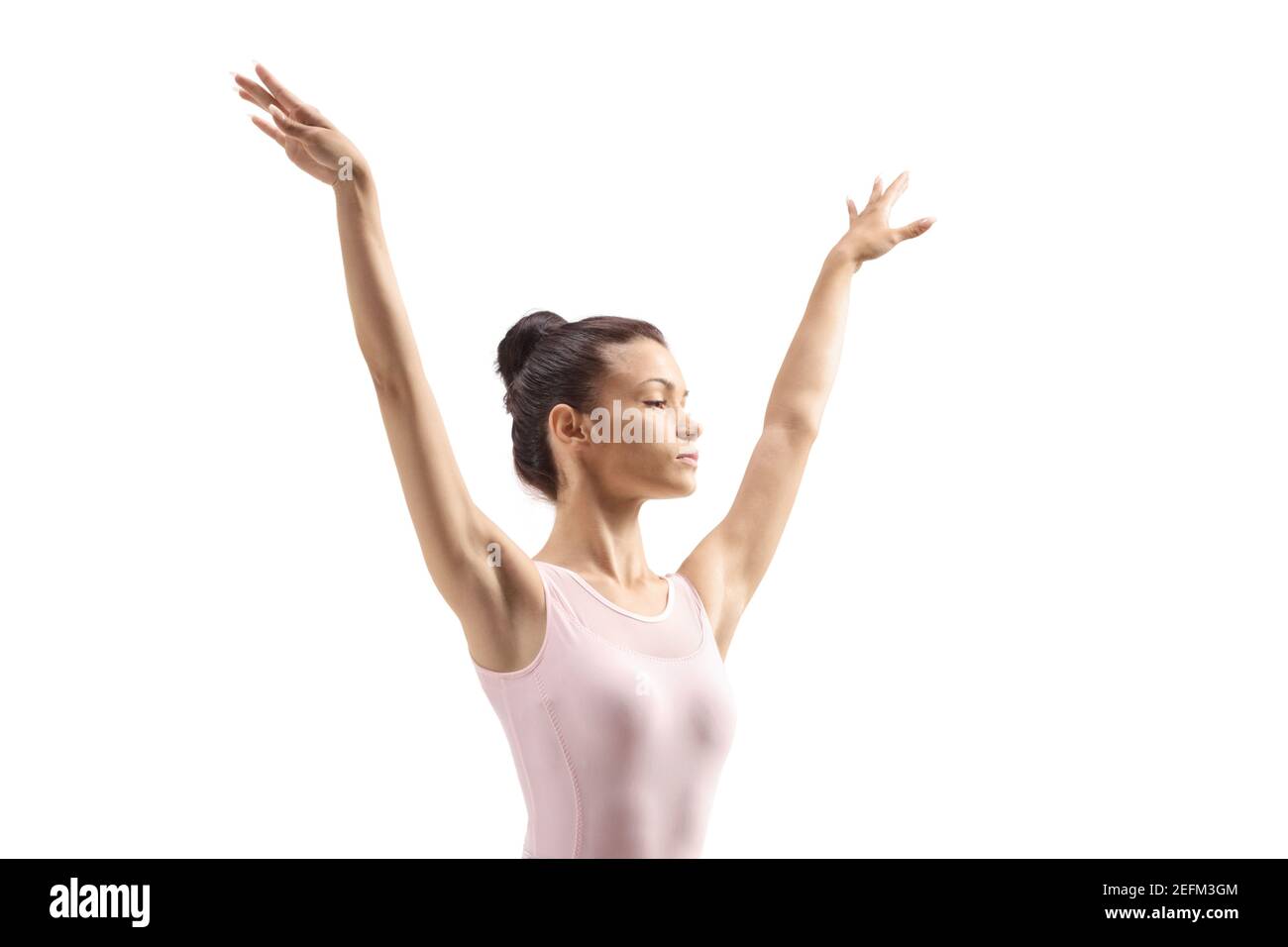 Young ballet dancer with arms up isolated on white background Stock ...