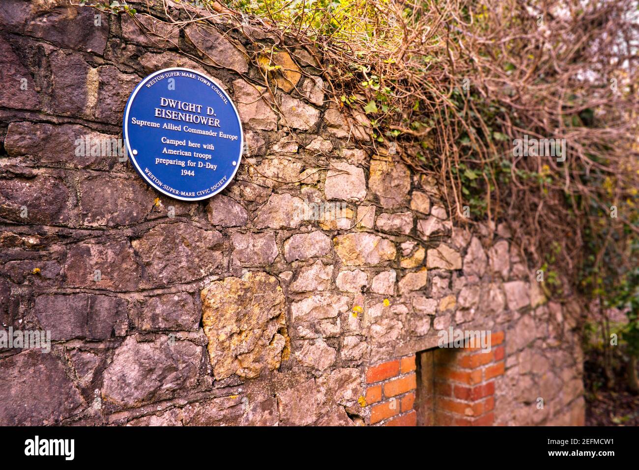 Blue plaque marking where General Dwight D Eisenhower camped in 1944 in ...