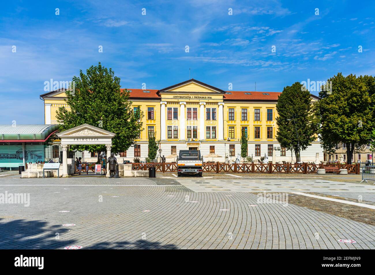 Architectural details, facade of the building of the 1 Decembrie 1918 ...