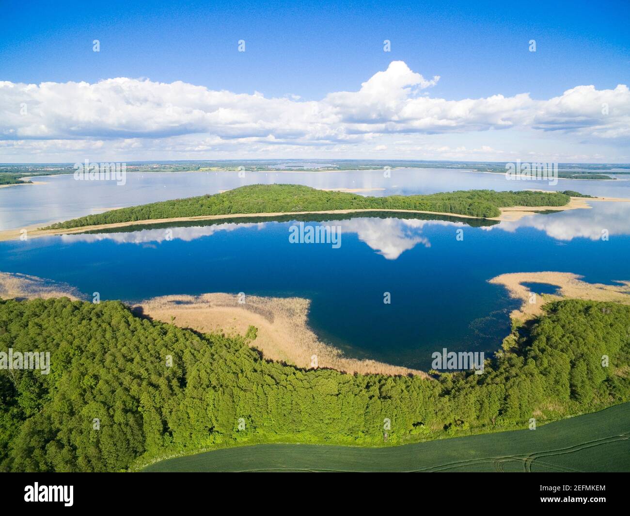 Aerial view of Mamry Lake and Upalty island - the biggest Masurian ...