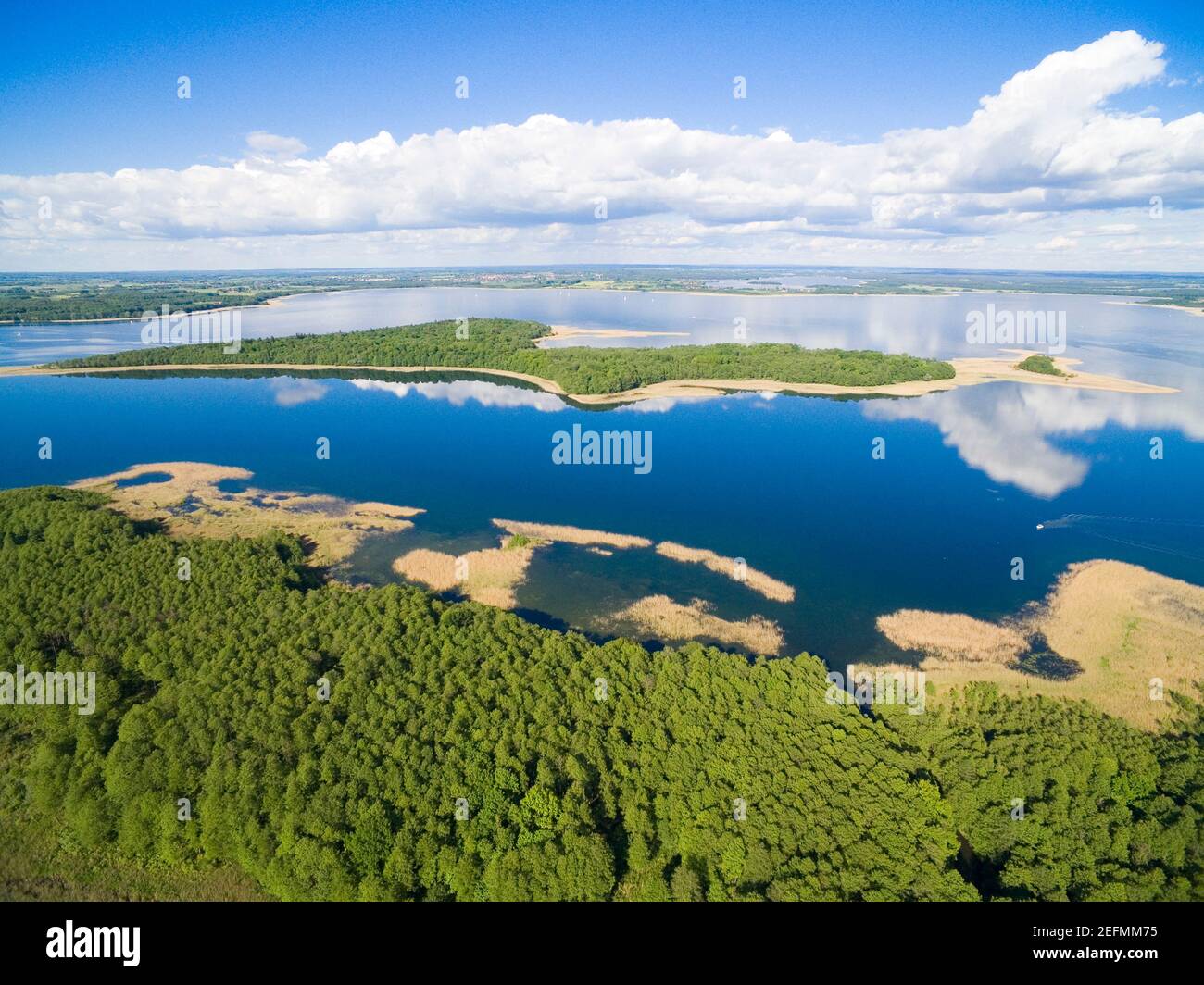 Aerial view of Mamry Lake and Upalty island - the biggest Masurian ...