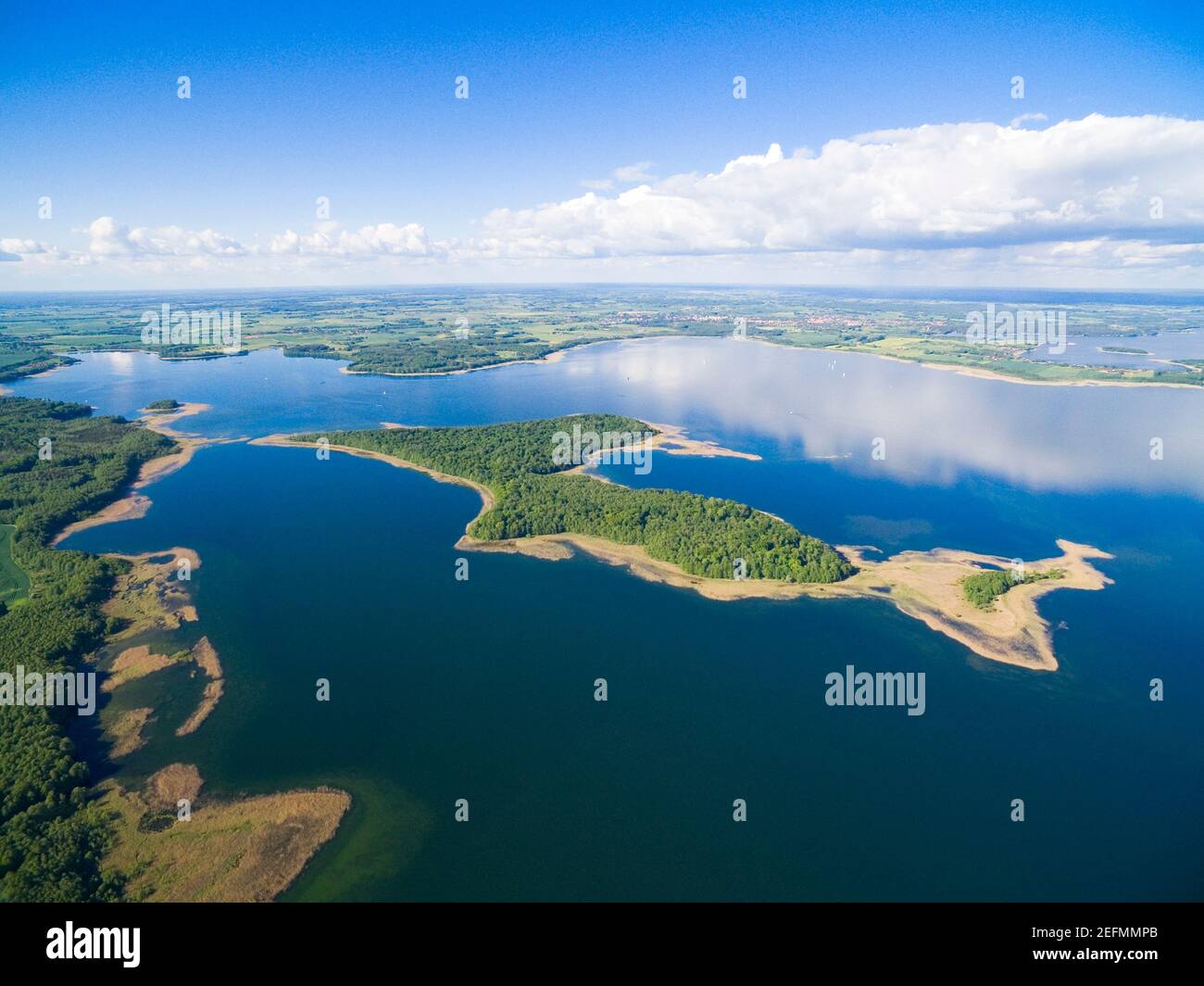Aerial view of Mamry Lake and Upalty island - the biggest Masurian ...
