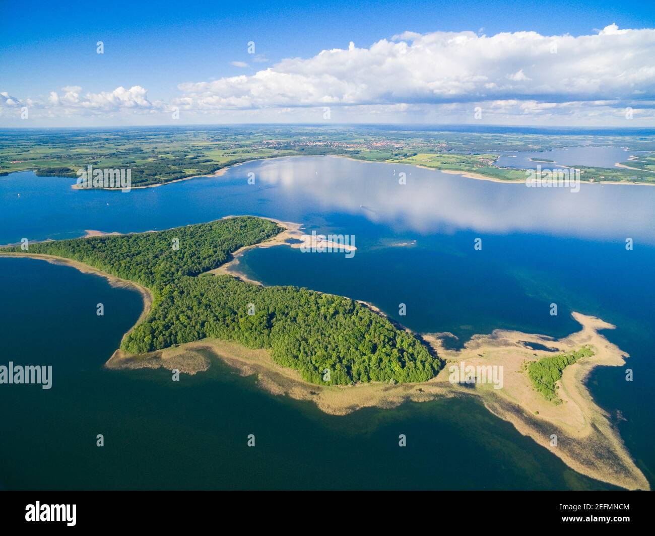 Aerial view of Mamry Lake and Upalty island - the biggest Masurian ...
