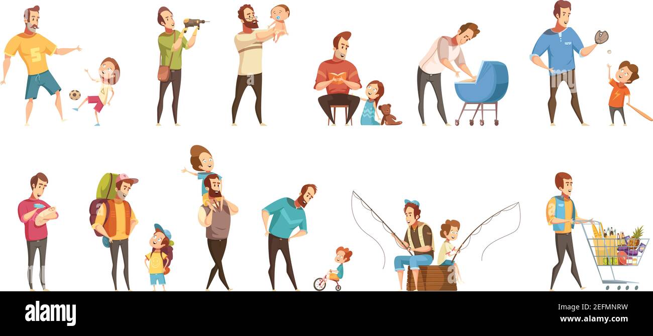 Fatherhood child-rearing shopping playing walking fishing with kids ...