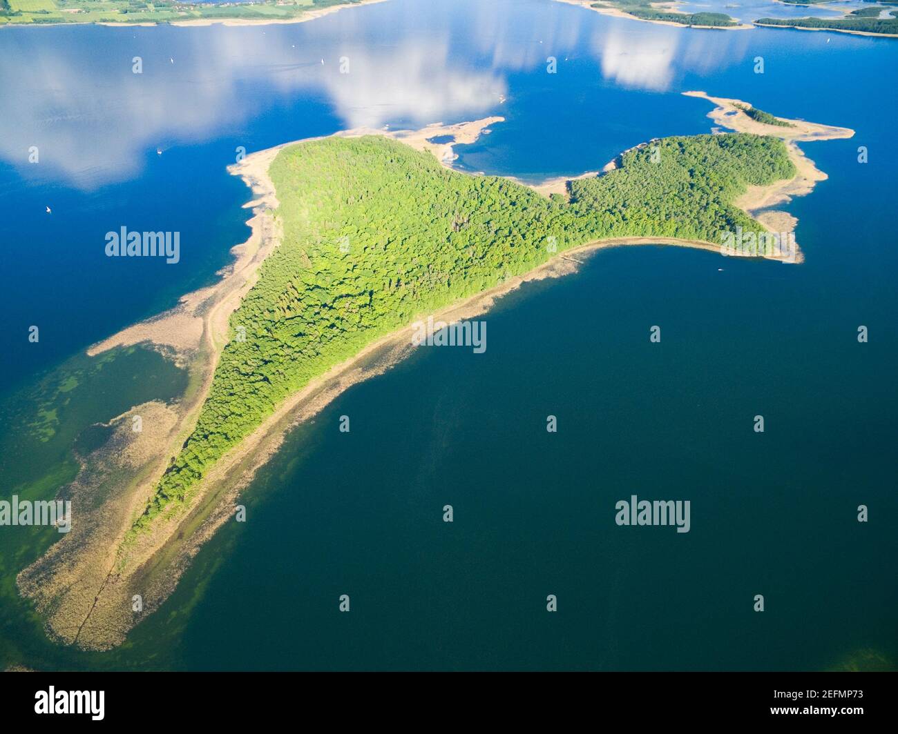 Aerial view of Mamry Lake and Upalty island - the biggest Masurian ...