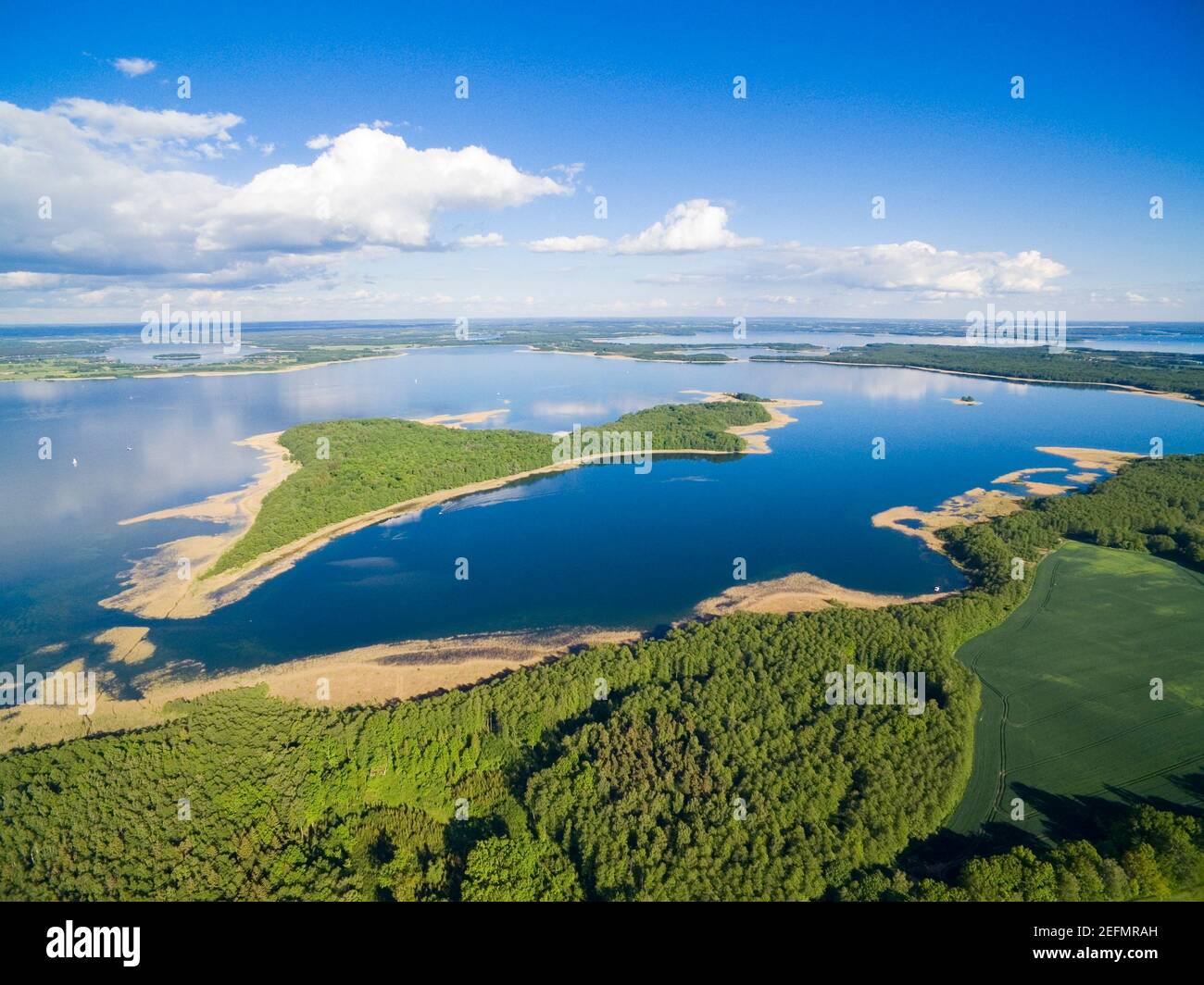 Aerial view of Mamry Lake and Upalty island - the biggest Masurian ...