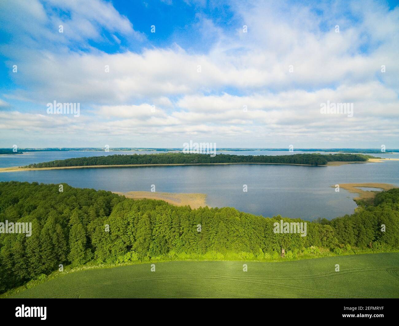 Aerial view of Mamry Lake and Upalty island - the biggest Masurian ...