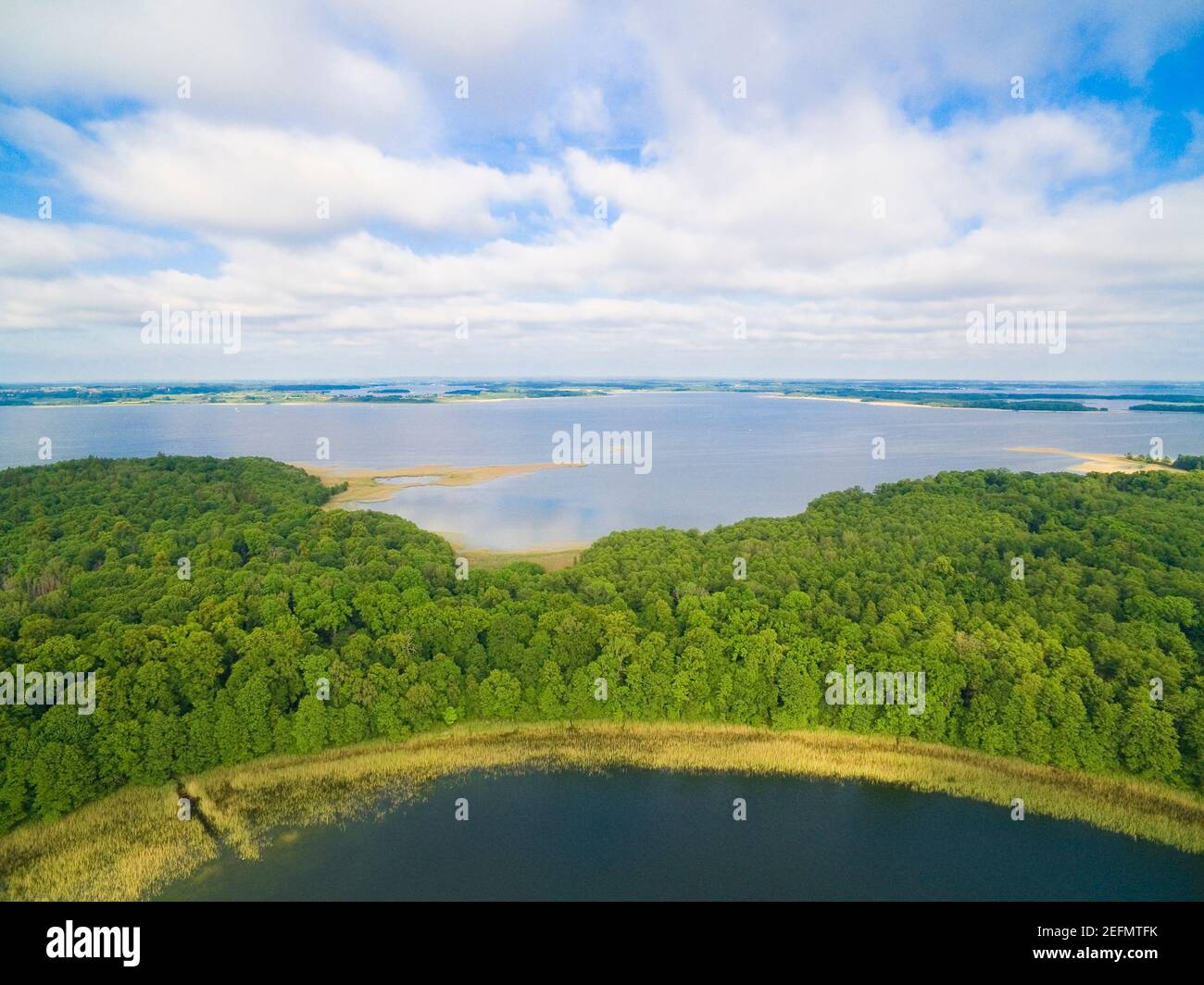 Aerial view of Mamry Lake and Upalty island - the biggest Masurian ...