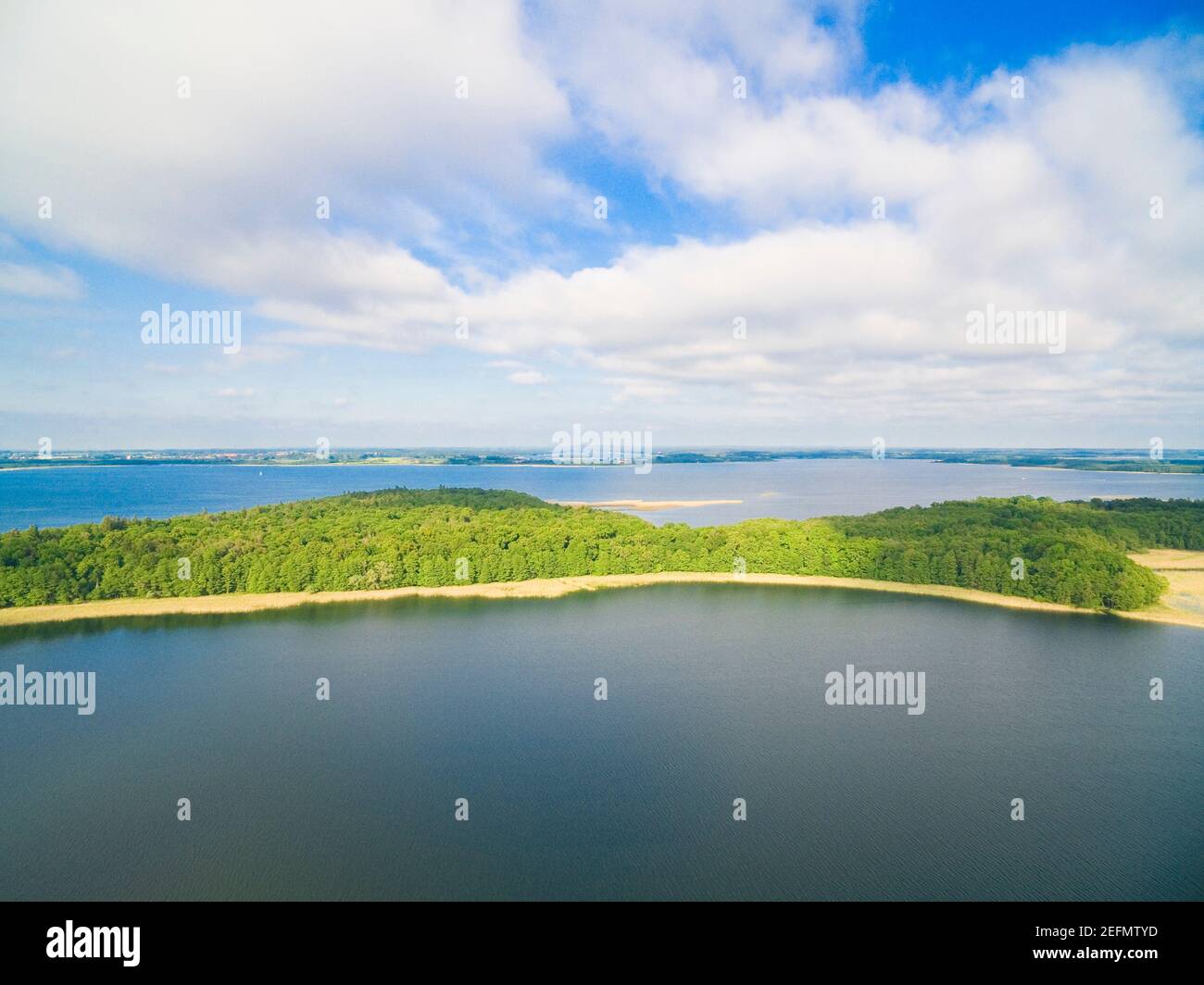 Aerial view of Mamry Lake and Upalty island - the biggest Masurian ...