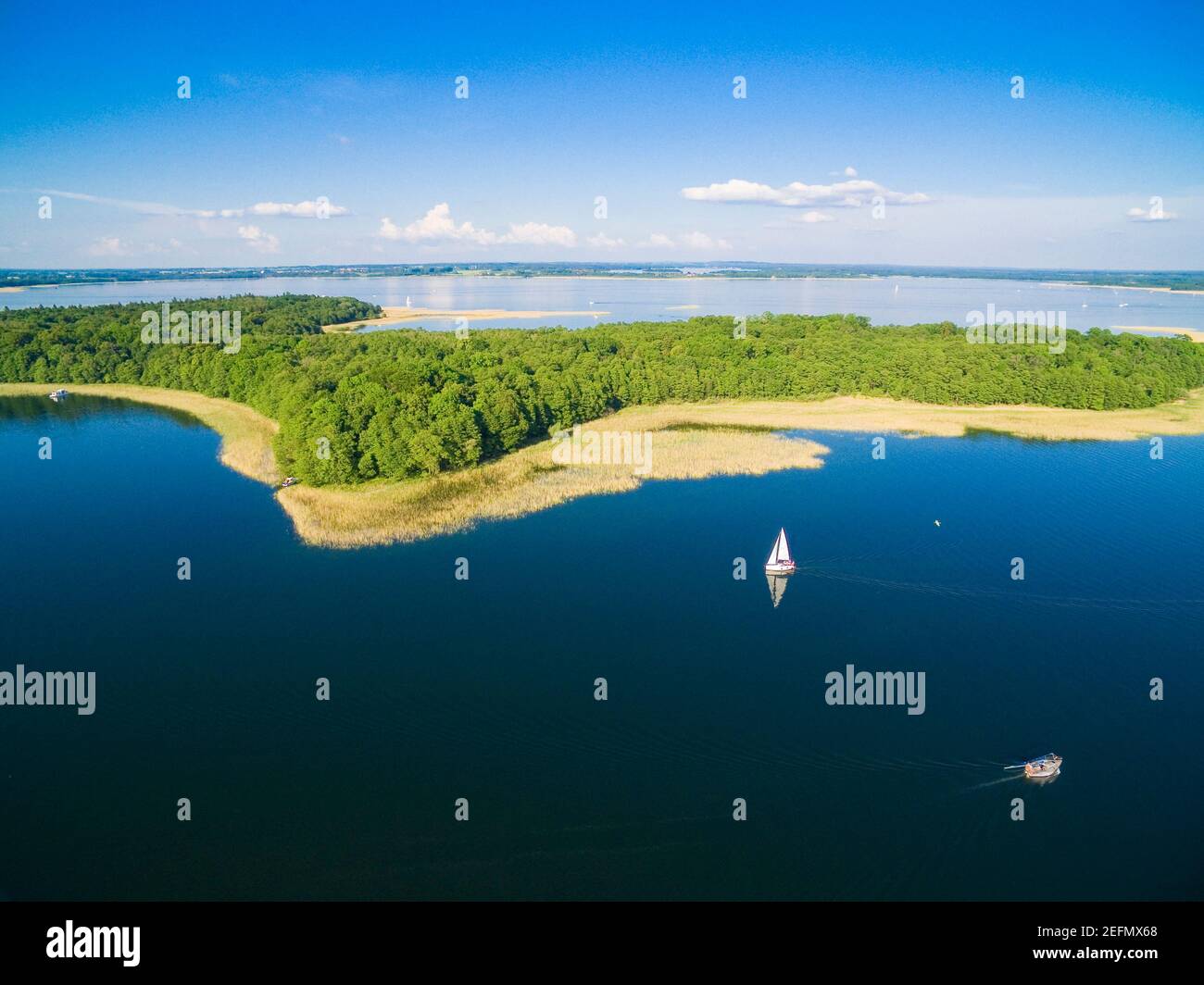 Aerial view of Mamry Lake and Upalty island - the biggest Masurian ...