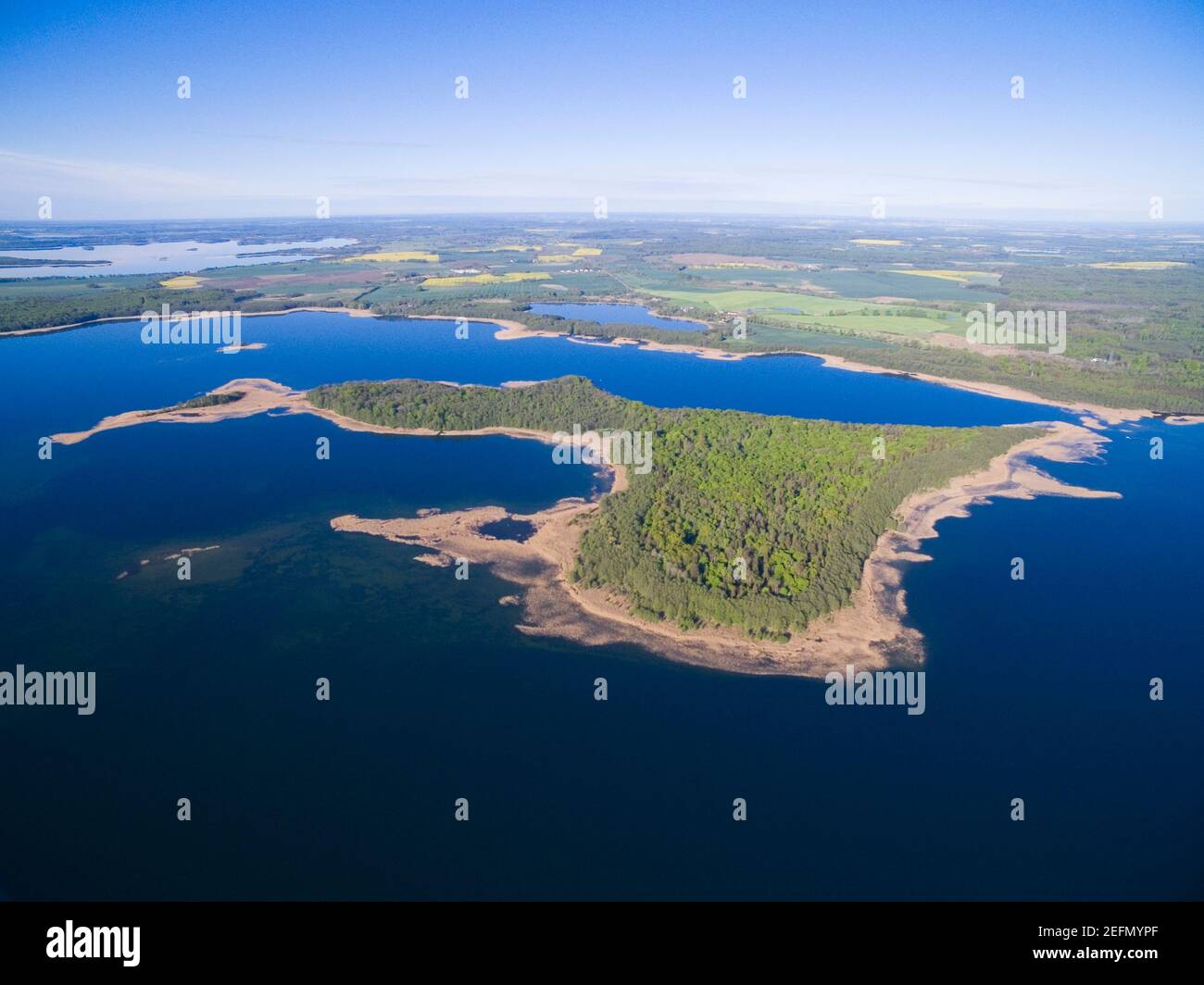 Aerial view of Mamry Lake and Upalty island - the biggest Masurian ...