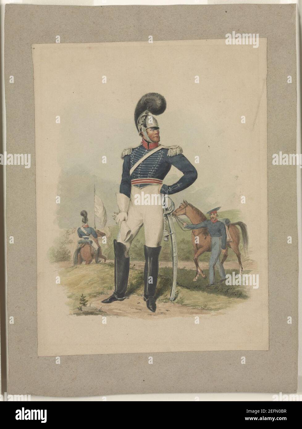 Officer from the First Troop, Philadelphia, facing forward, head turned ...