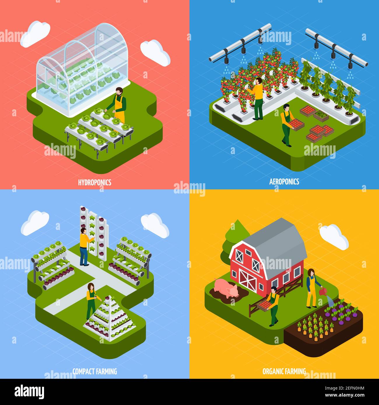 Hydroponics and aeroponics concept isometric icons set with farming ...