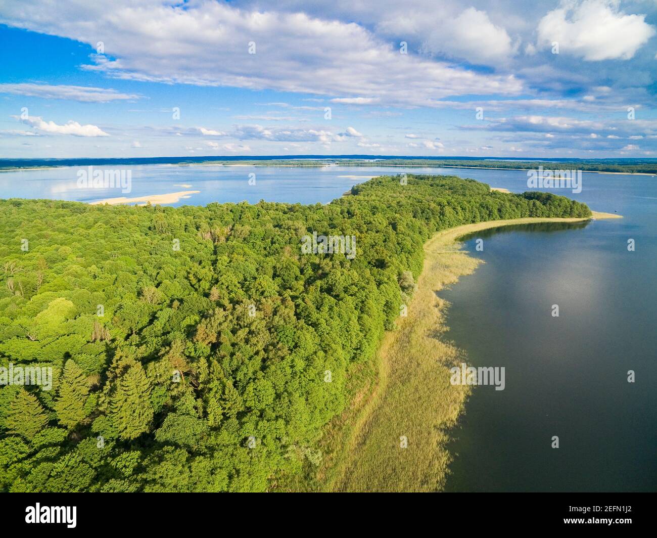 Aerial view of Mamry Lake and Upalty island - the biggest Masurian ...