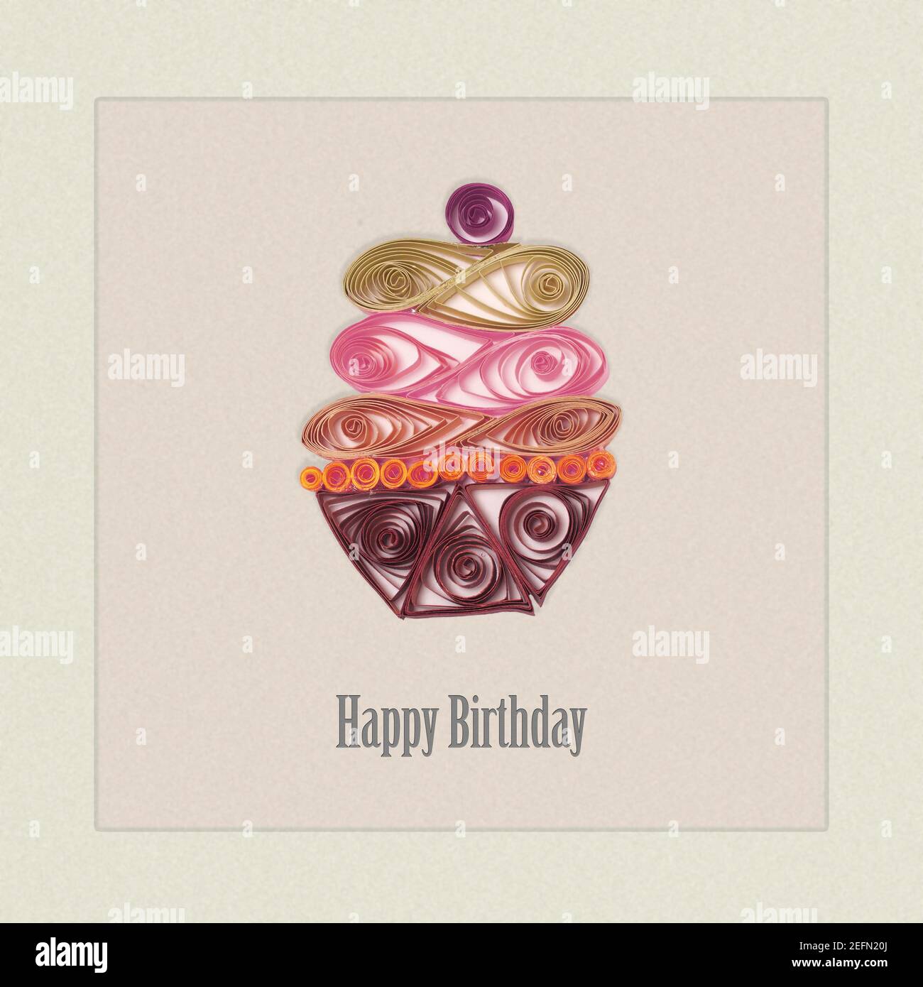 Birthday cake quilling card with text pastel Stock Photo - Alamy