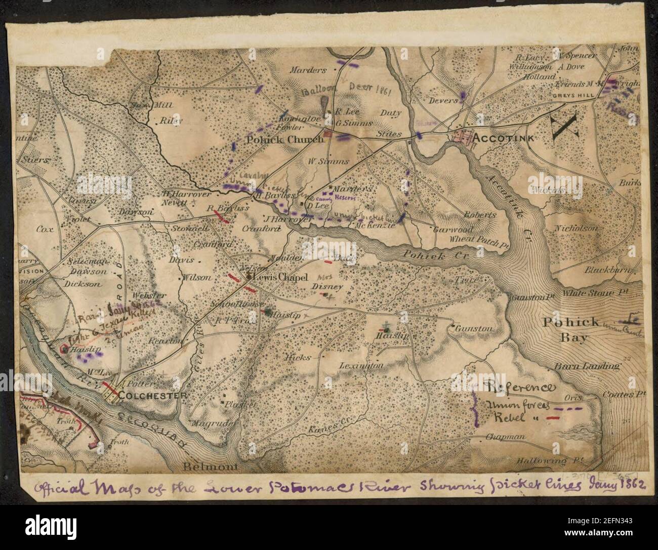 Official map of the lower Potomac River picket lines Jany 1862 Stock ...