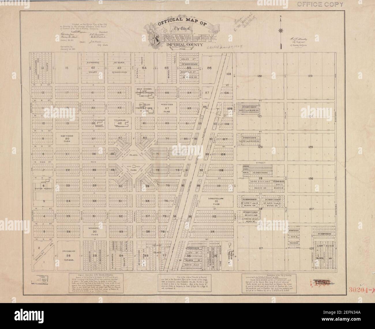 Official map of the City of Brawley, Imperial County, California Stock ...