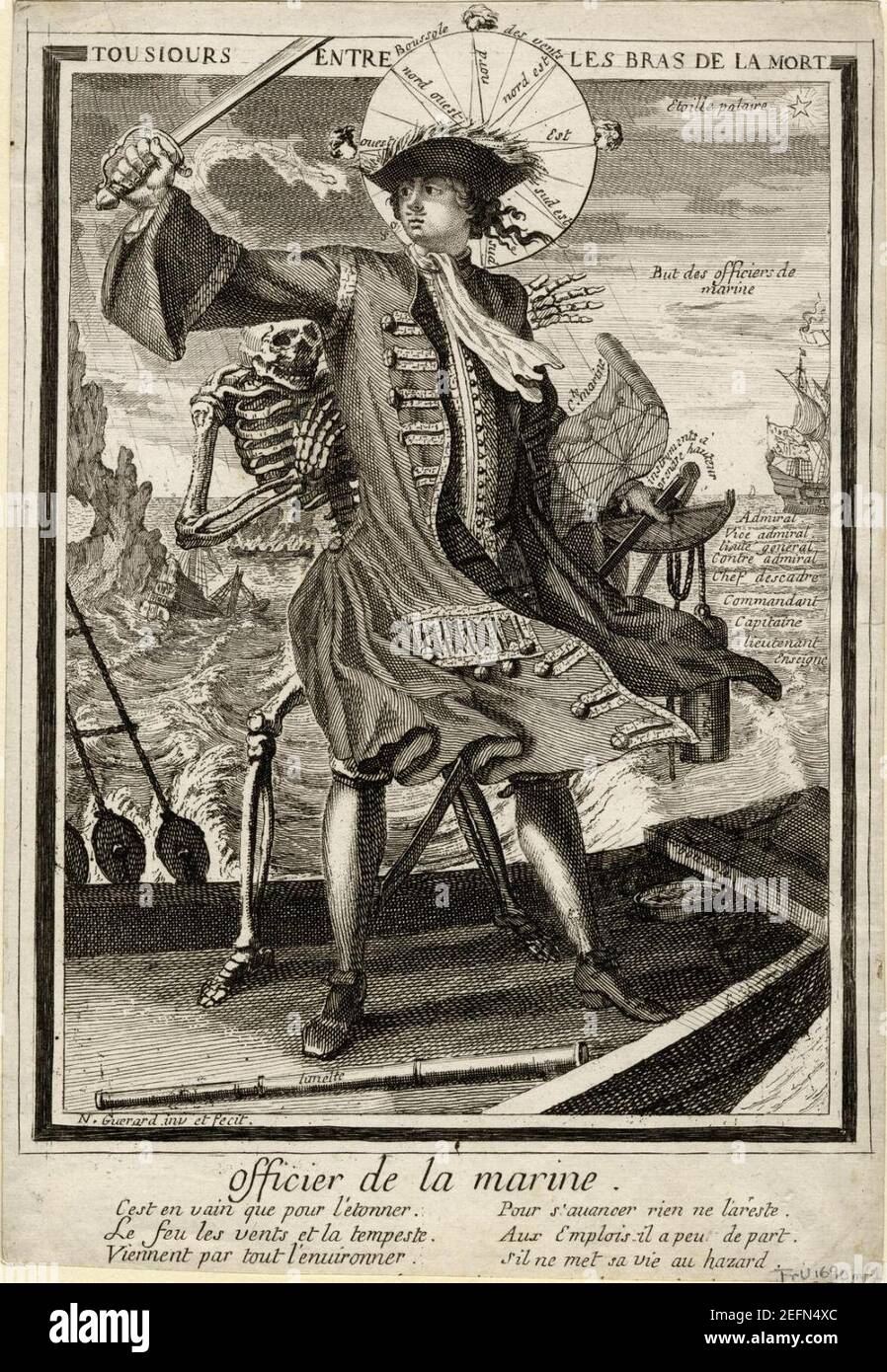 Officier de marine francais dessin allegorique vers 1700 Stock Photo ...