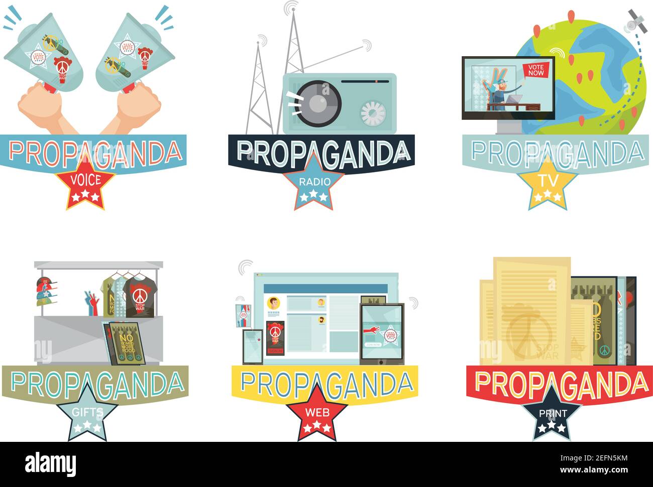 Voice web mass media and gifs propaganda icons set isolated on white ...