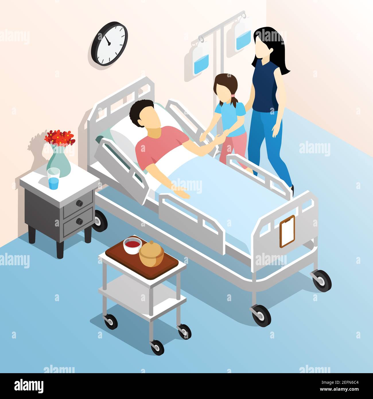 People in hospital isometric design concept with family members ...