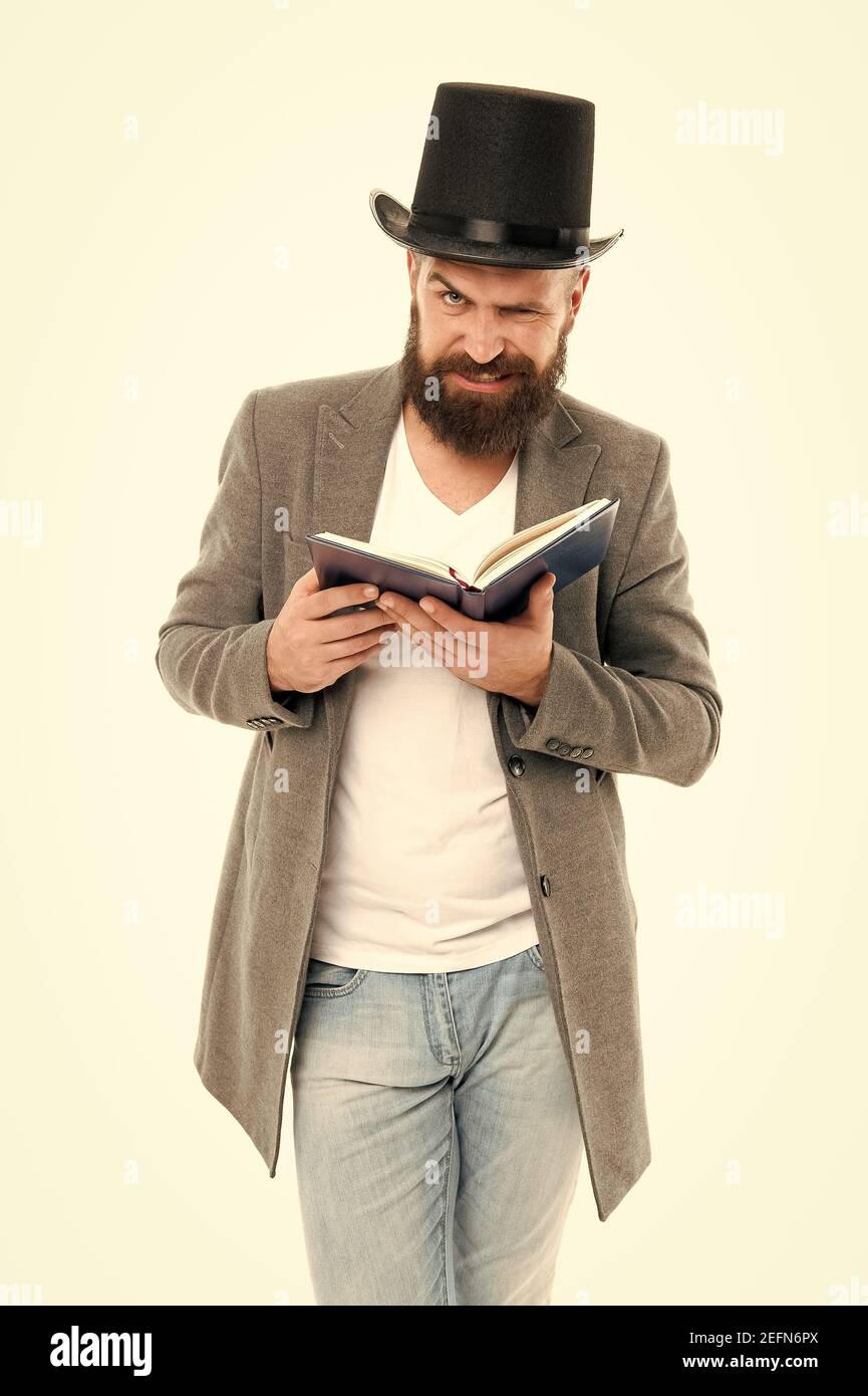 Read for knowledge. Teacher read book isolated on white. Teaching to ...