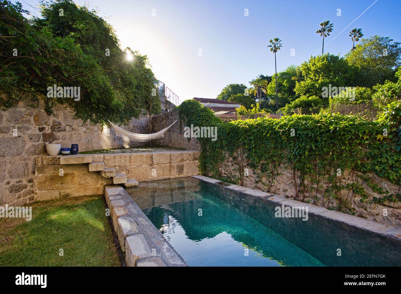 Beautiful garden with hammock next to swimming pool , Porto , Portugal ...