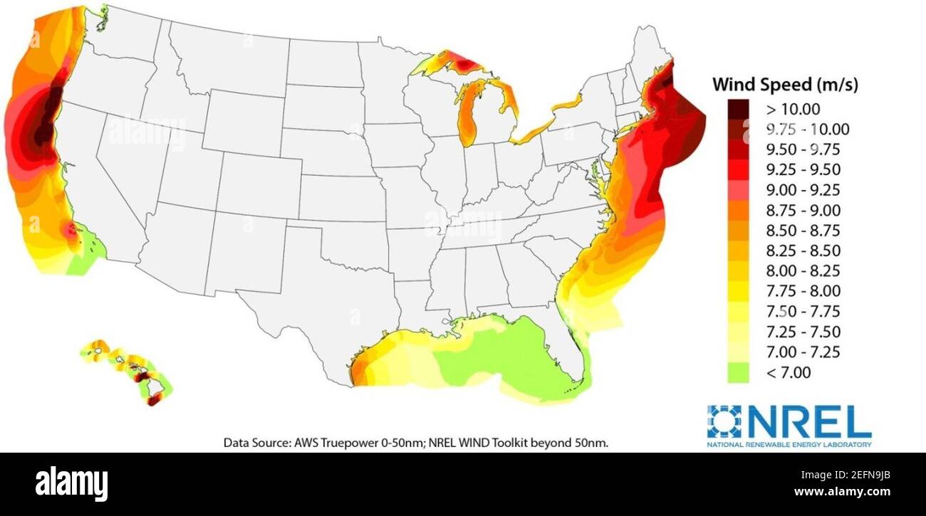 Offshore wind power potential in the United States Stock Photo - Alamy