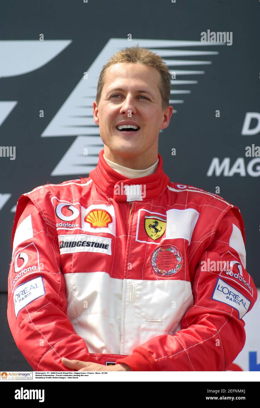 Michael schumacher celebrates winning the french grand prix hi-res ...