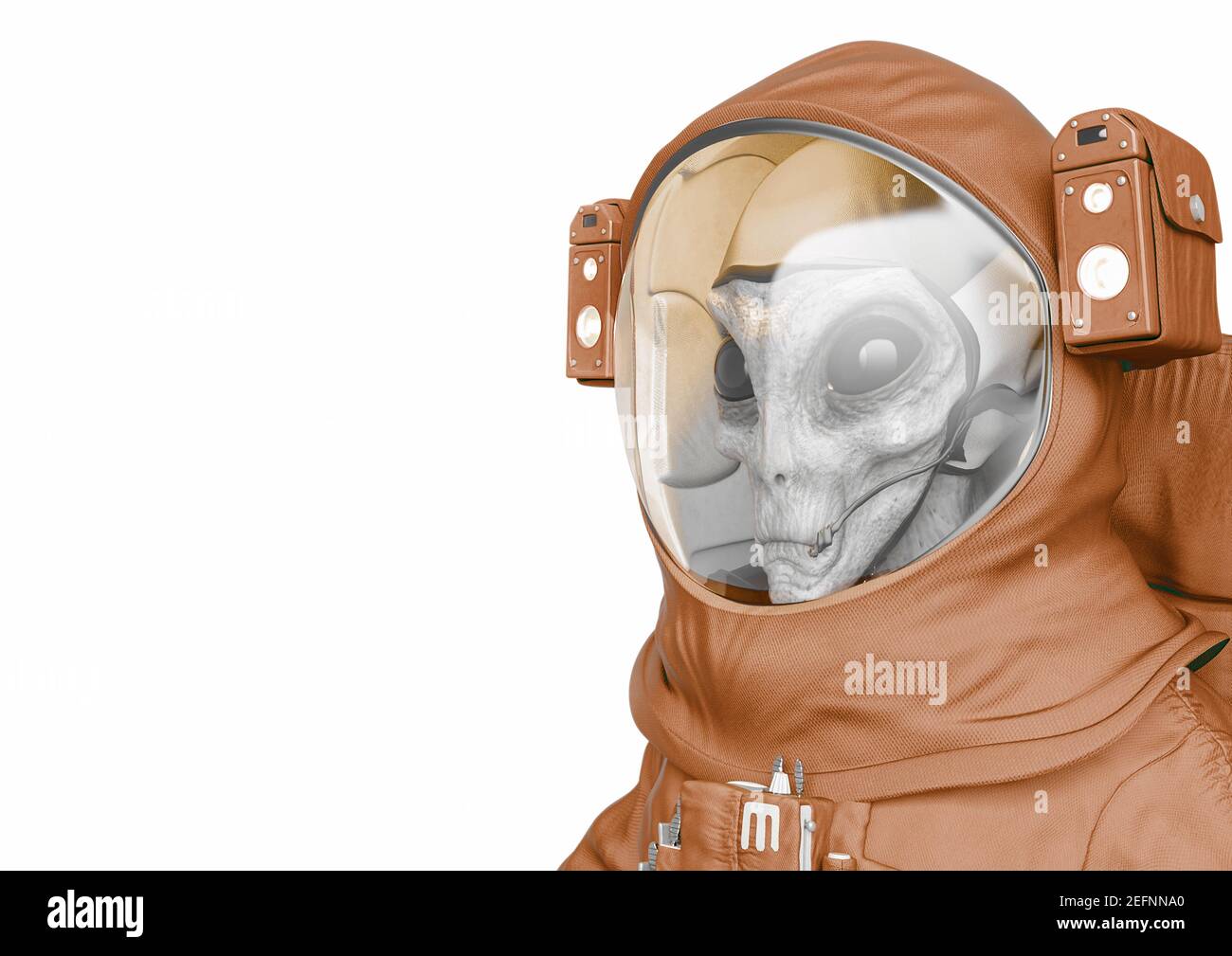 alien astronaut side view close up with copy space, 3d illustration ...
