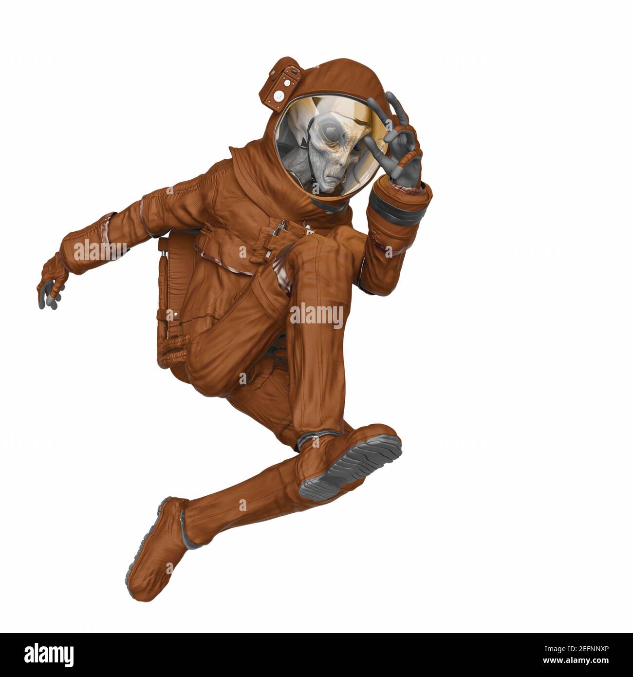 alien astronaut is doing a jump in action, 3d illustration Stock Photo ...