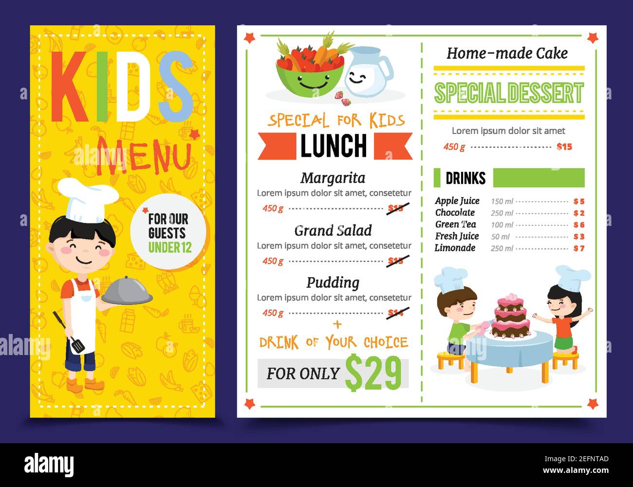 Kids cooking illustration menu with flat artwork doodle style children ...