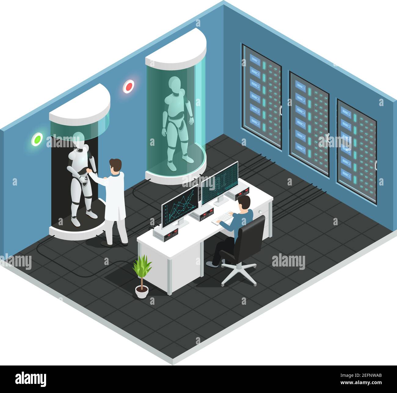 Colored realistic artificial intelligence isometric composition with ...