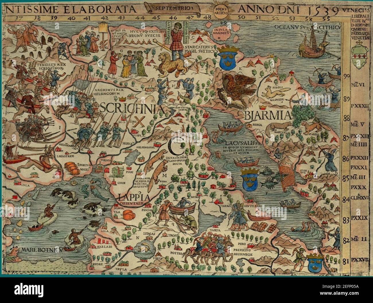 Olaus Magnus' Map of Scandinavia 1539, Section C, The North Pole Stock ...