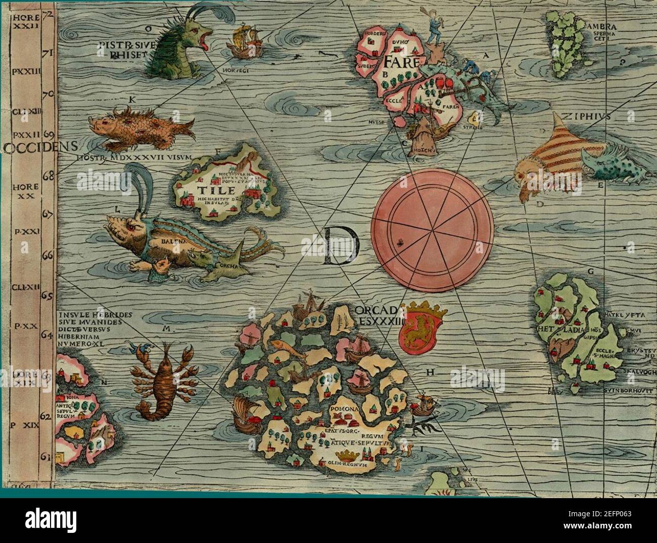 Olaus Magnus' Map of Scandinavia 1539, Section D, Western Islands Stock ...