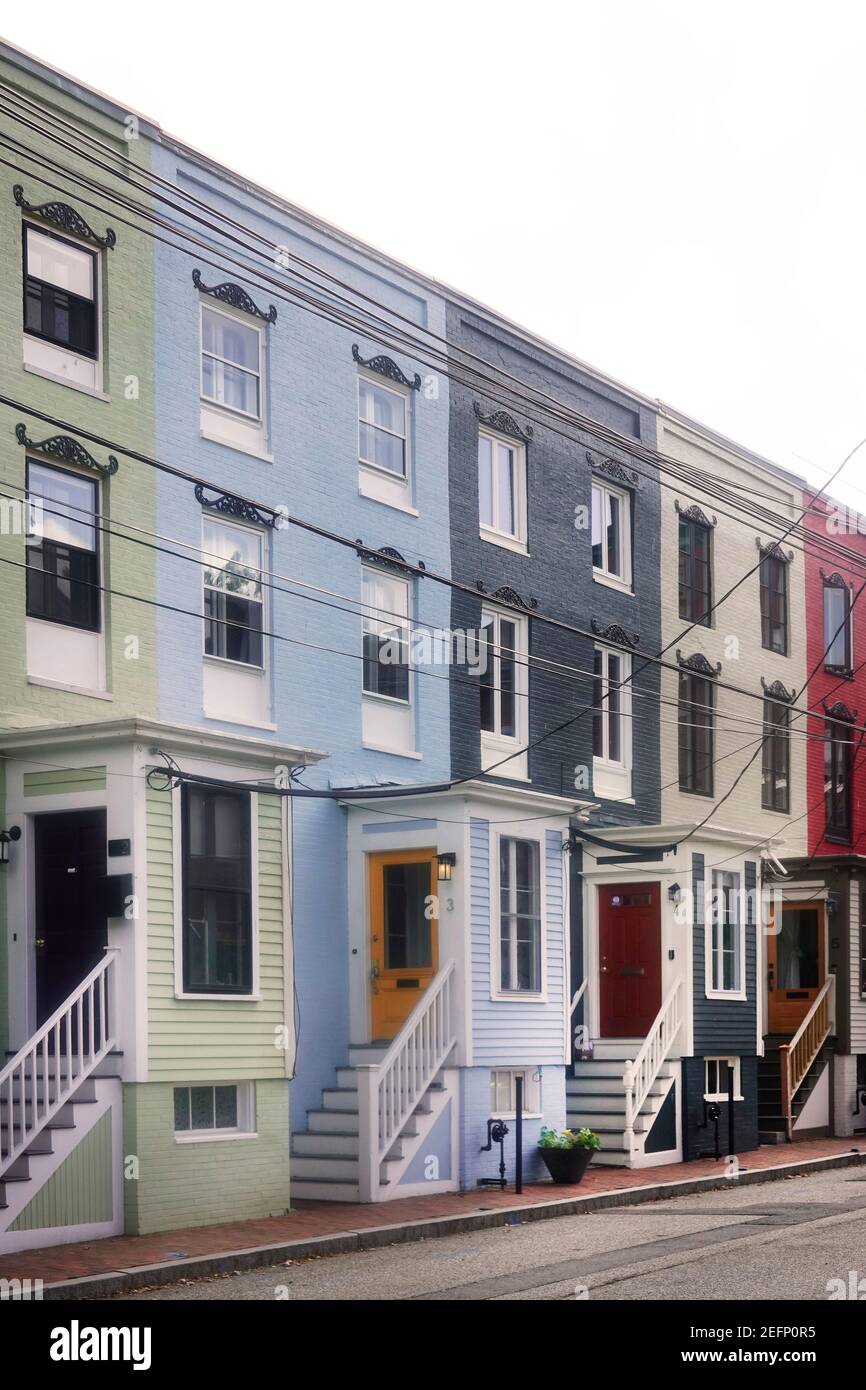 colorful row houses on Stratton Place Portland Maine Stock Photo - Alamy