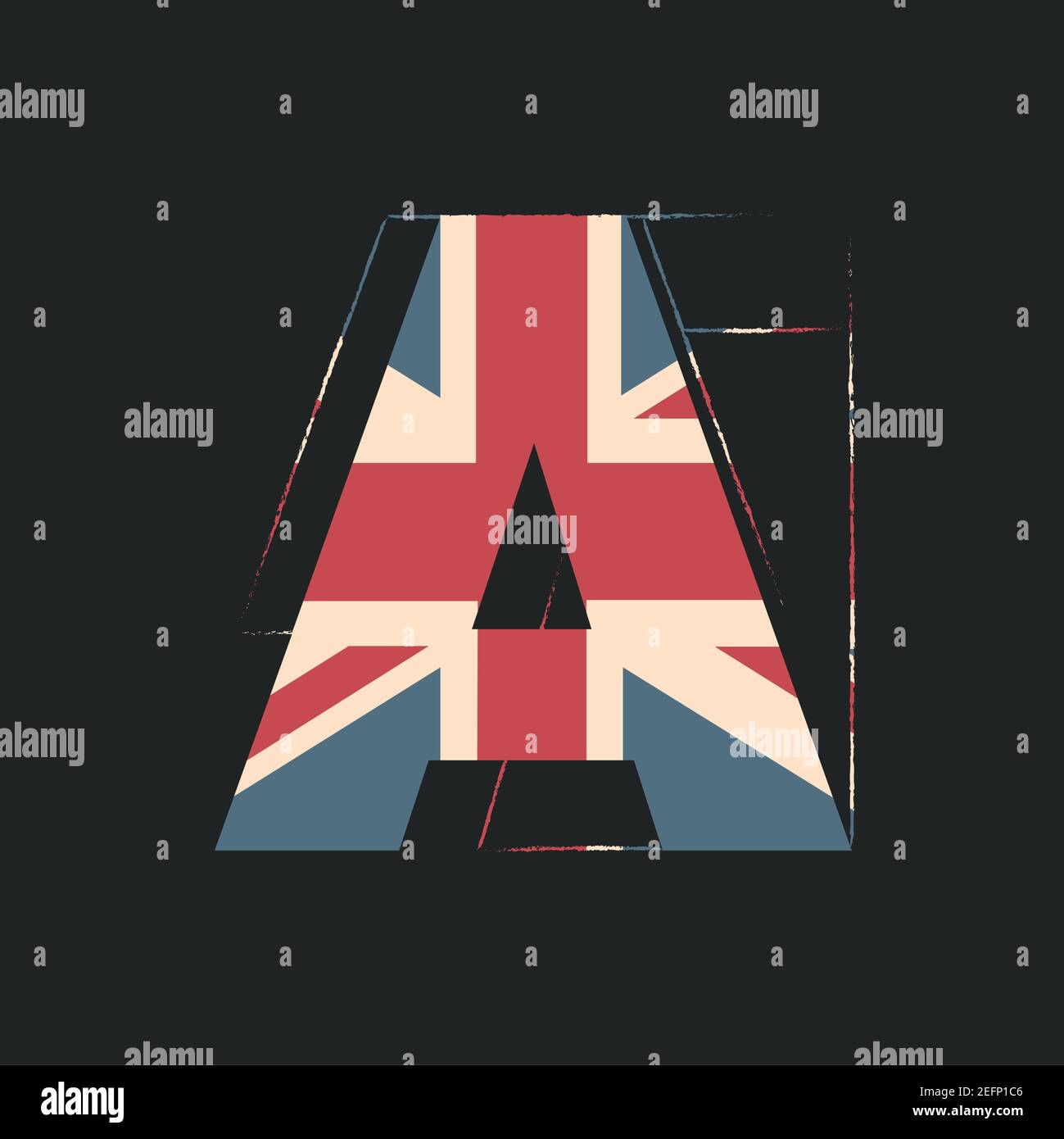 Capital 3d letter A with UK flag texture isolated on black background ...