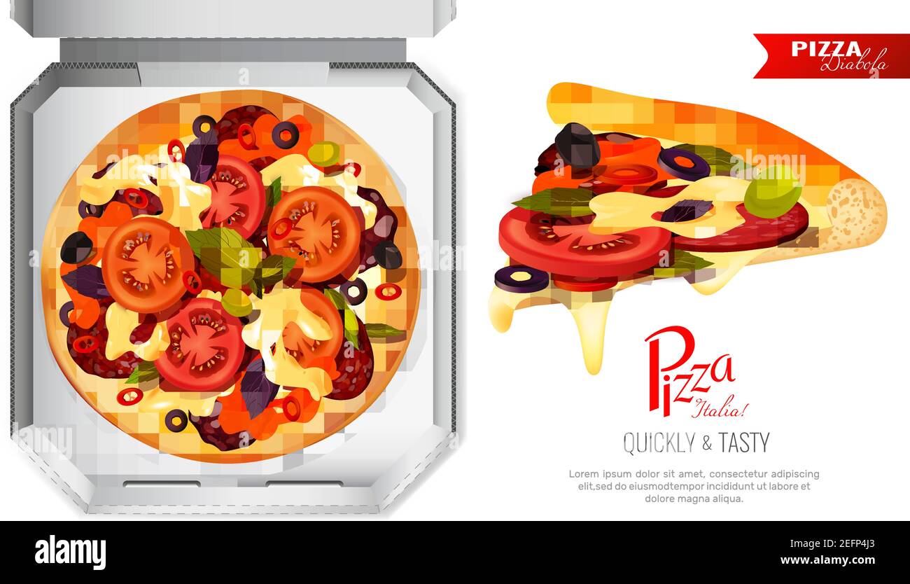 Detailed realistic pizza brand concept with cumbersome pizza slice ...