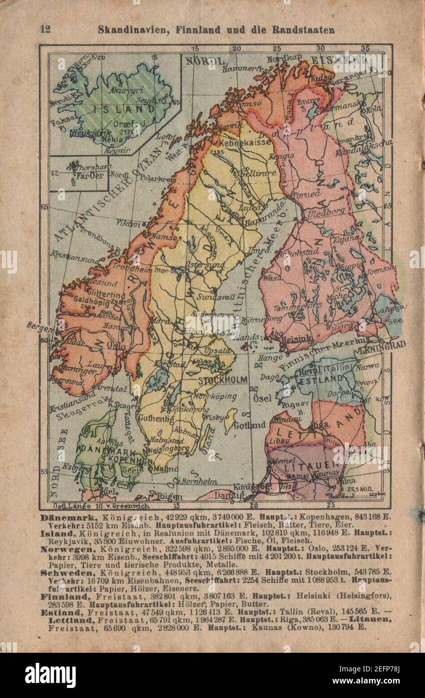 Old german map Scandinavia and Baltic States Stock Photo - Alamy