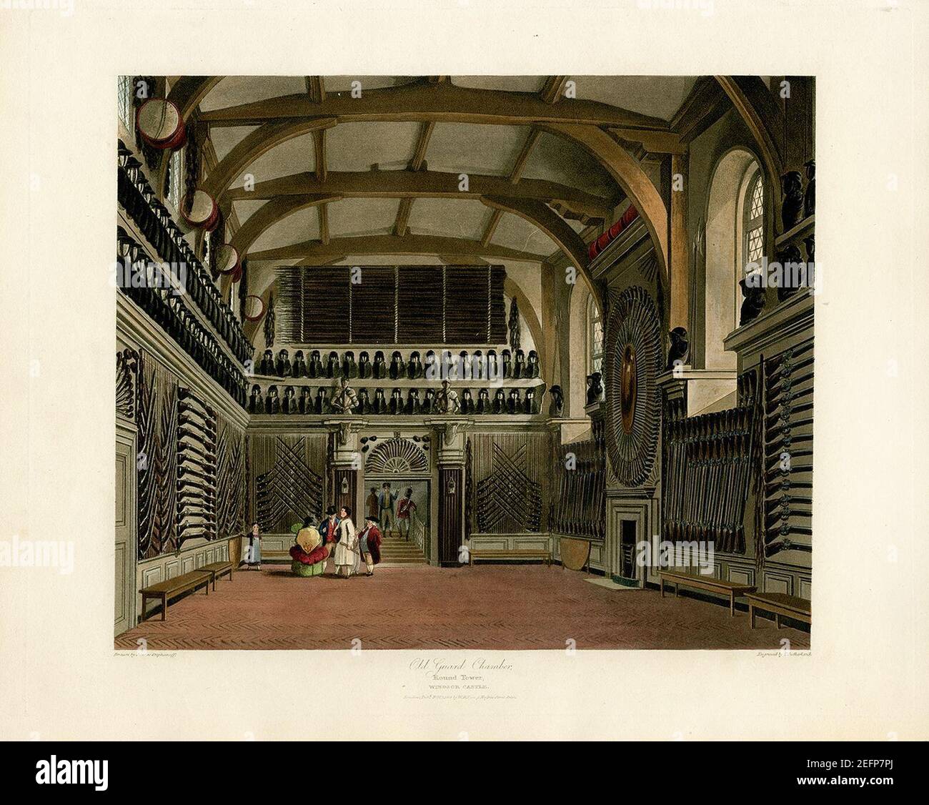 Old Guard Chamber, Round Tower, Windsor Castle, from Pyne's Royal ...